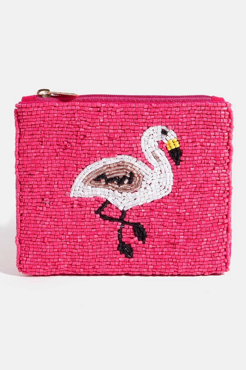 Seed Beaded White Flamingo Coin Purse – Fun Gift - Inspired BaYOU