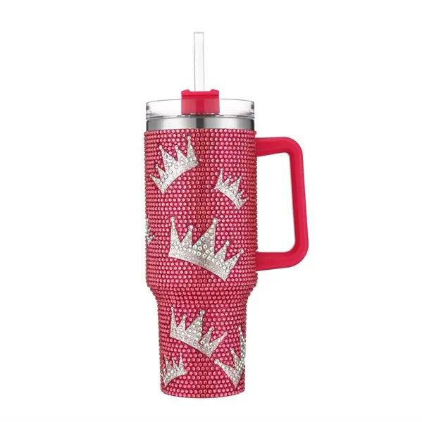 Rhinestone Crown 40 oz Tumbler | Bling Pageant Gift Cup with Straw ...